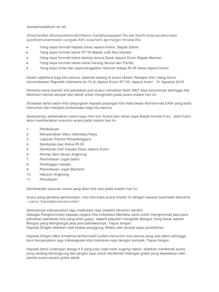 Contoh Teks MC Acara 17 Agustusan | PDF