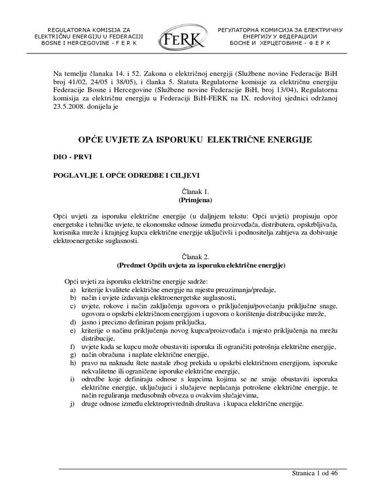Opci Uvjeti Za Isporuku El Energije Stari | PDF