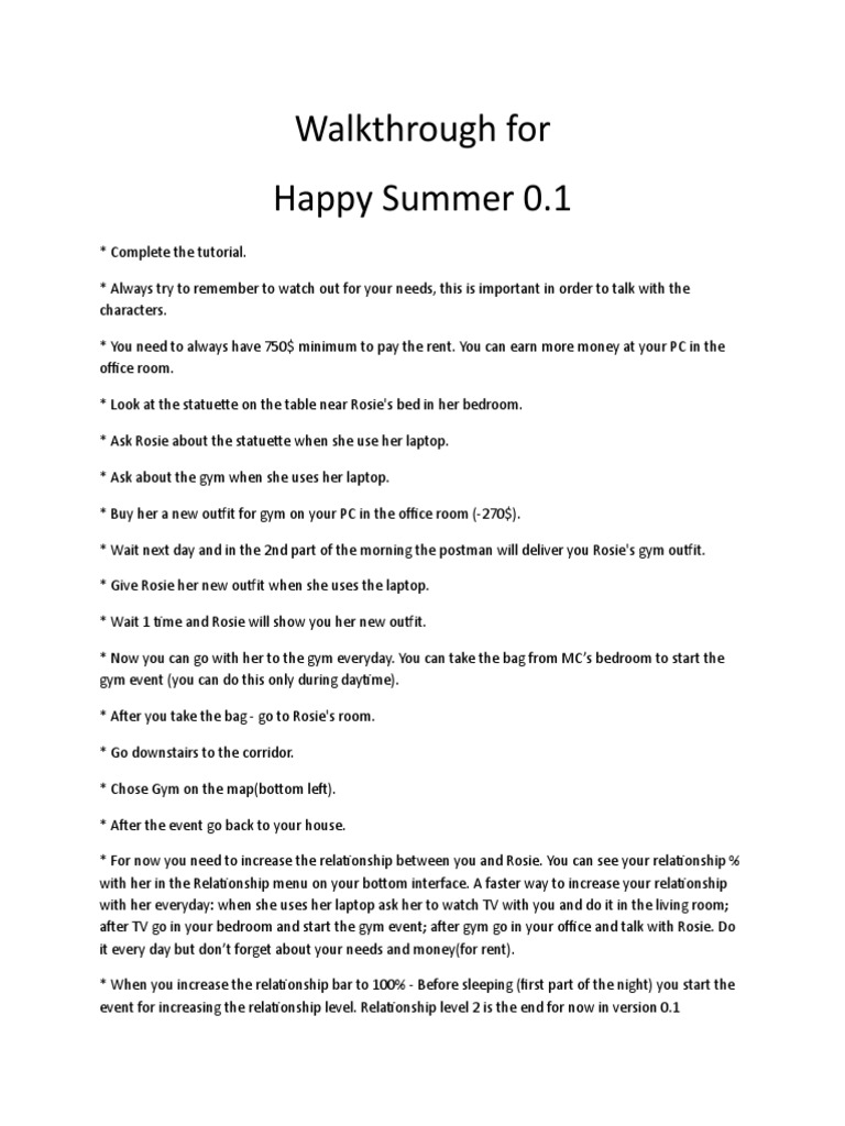 Happy Summer 0.1 Walkthrough Guide | PDF