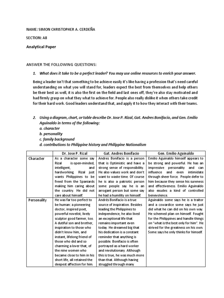 Analytical Paper: Answer The Following Questions | PDF | Philippines