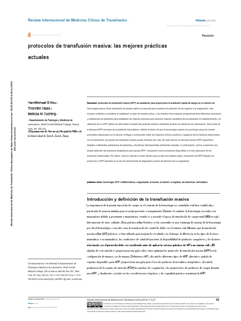 Protocolo Transfusión Masiva | PDF | Lesión | Reanimación cardiopulmonar