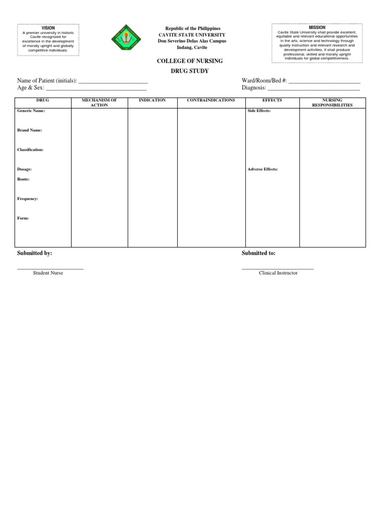 Drug Study Blank Sheet | PDF | Adverse Effect | Medical Treatments