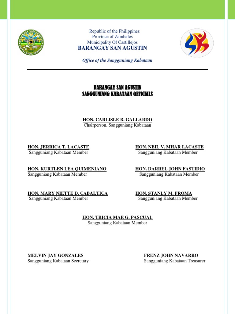 Barangay San Agustin SK Officials List | PDF