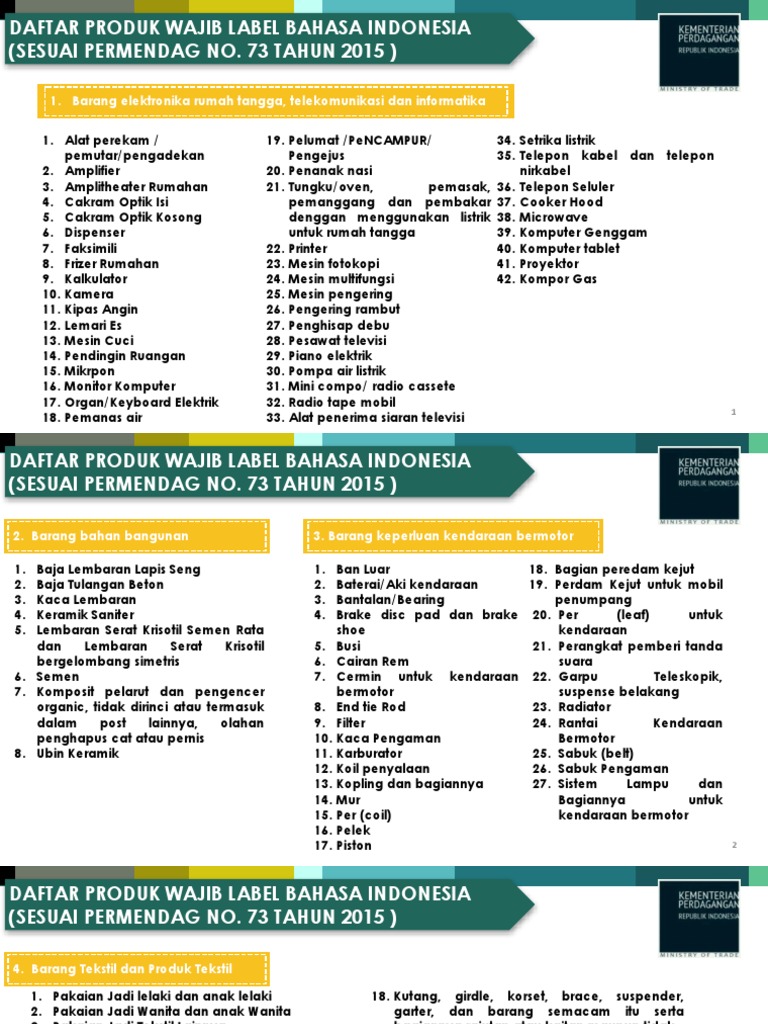 Daftar Produk Wajib Label Indonesia | PDF