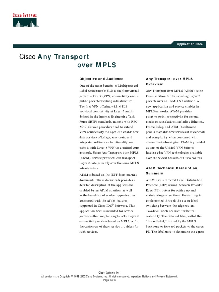 Any Transport Over MPLS: Cisco | PDF | Multiprotocol Label Switching ...