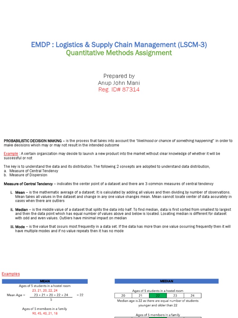 EMDP: Logistics & Supply Chain Management (LSCM-3) : Quantitative Methods Assignment | PDF | P ...