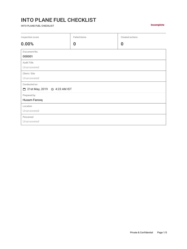Into Plane Fuel Checklist | PDF | Vehicles | Valve