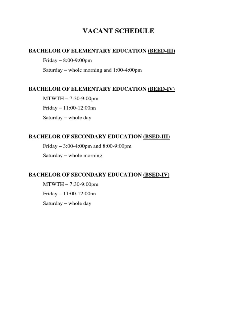 Vacant Schedule | PDF