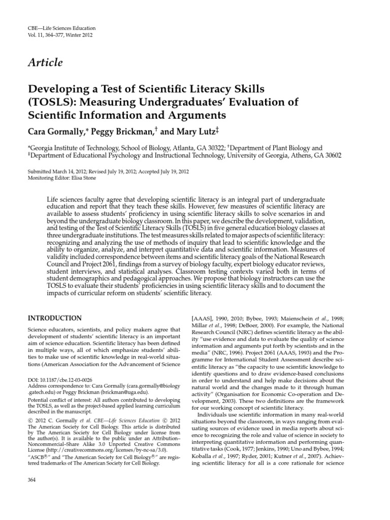 Literacy Science | PDF | Validity (Statistics) | Science