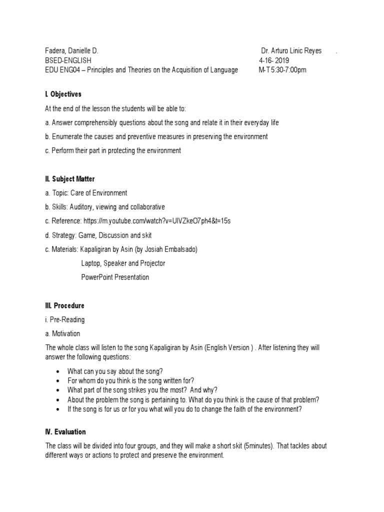 Semi-Detailed Lesson Plan | PDF