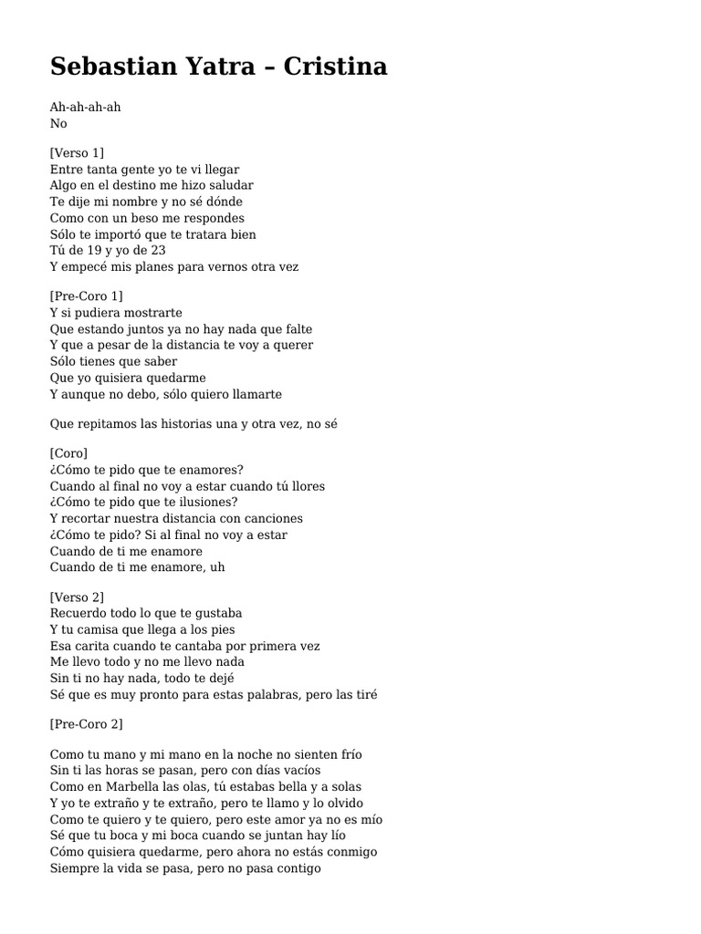 Letra de "Cristina" de Sebastián Yatra | PDF | Arte | Clásicos