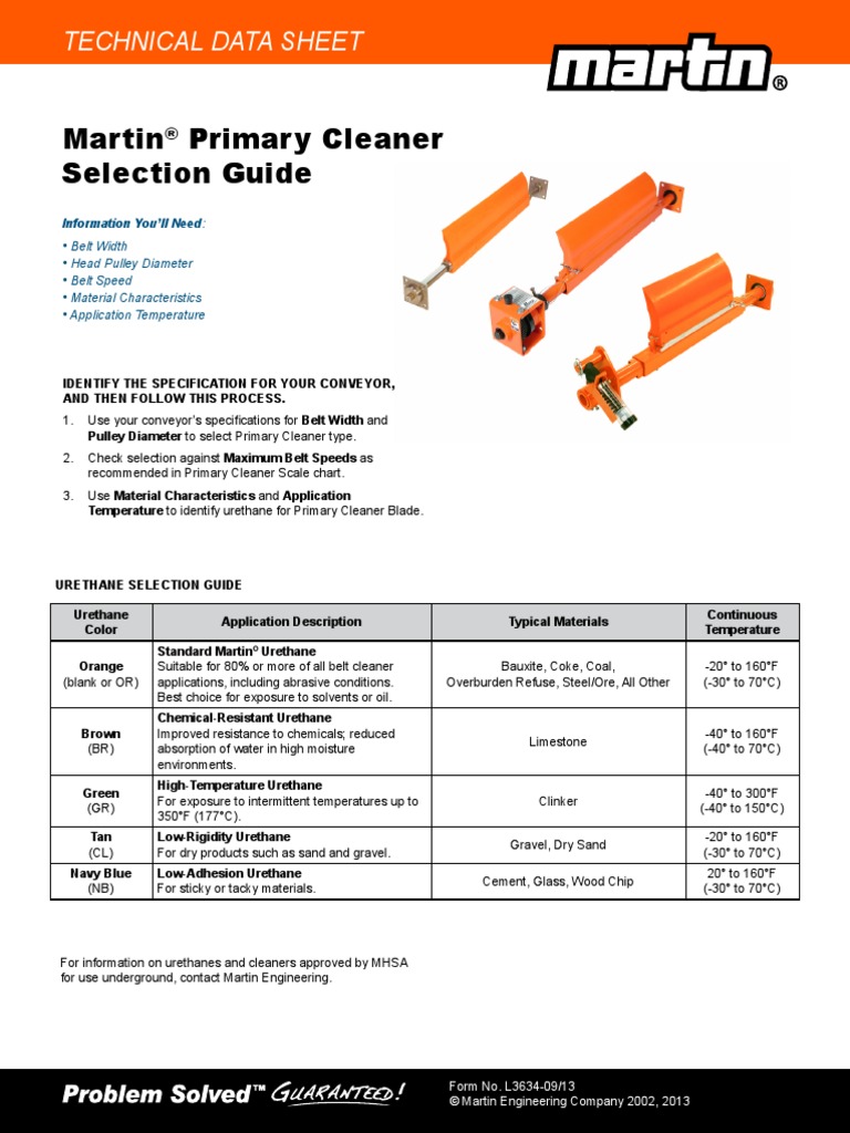 Martin Primary Cleaner Selection Guide: Technical Data Sheet | Download ...
