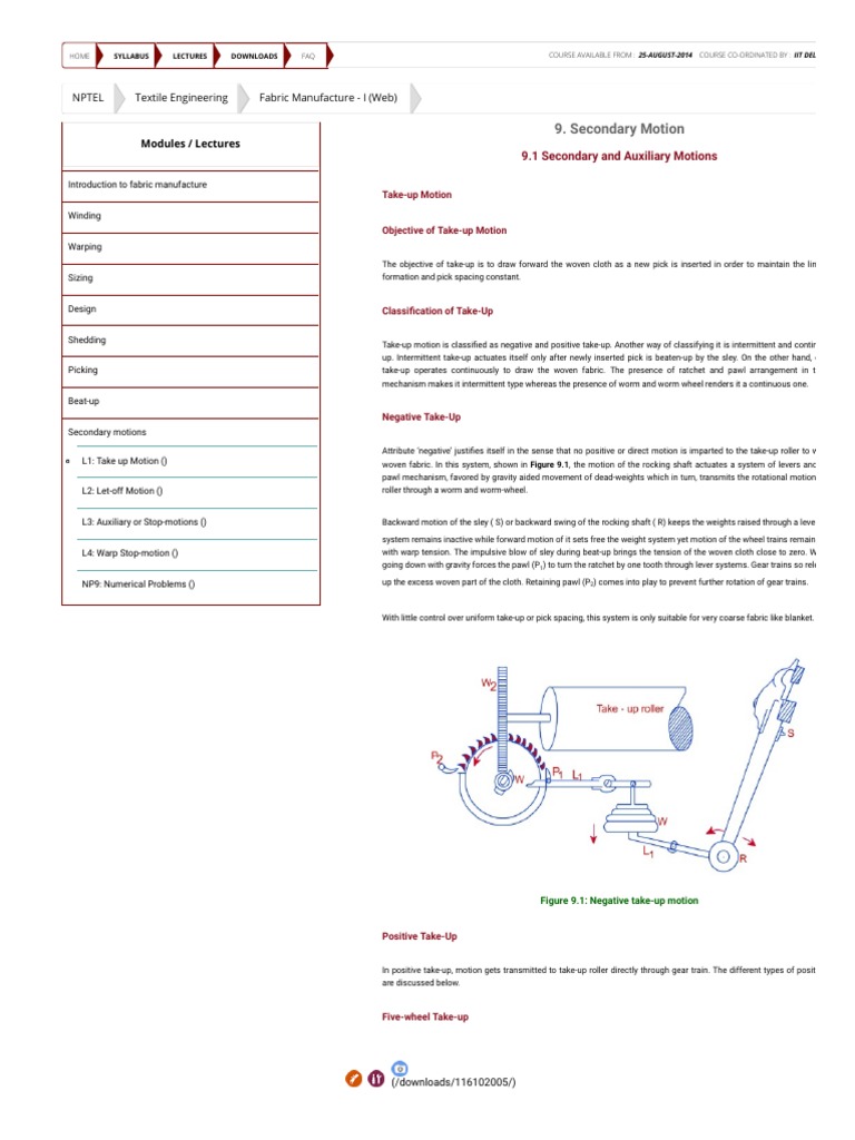 NPTEL Textile Engineering Fabric Manufacture | PDF | Textiles | Gear