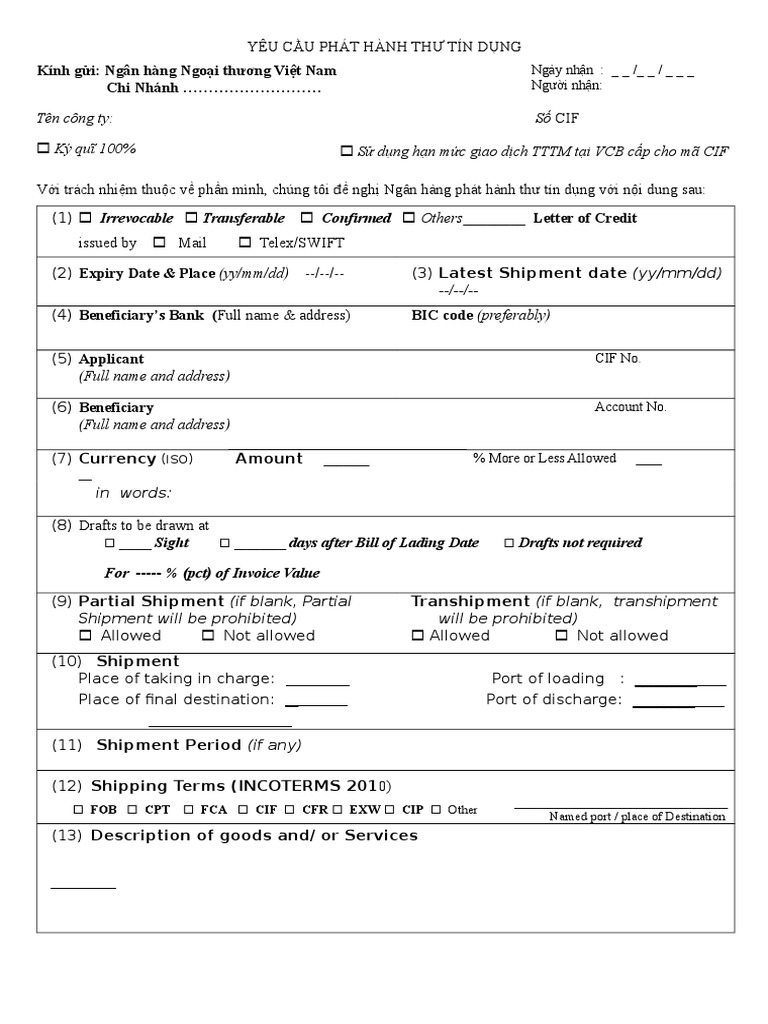 16 Yeu Cau Phat Hanh LC NHAP KHAU Theo Quy Trinh Da Bo Sung TT03 - NEW 01.06.12 | PDF | Freight ...