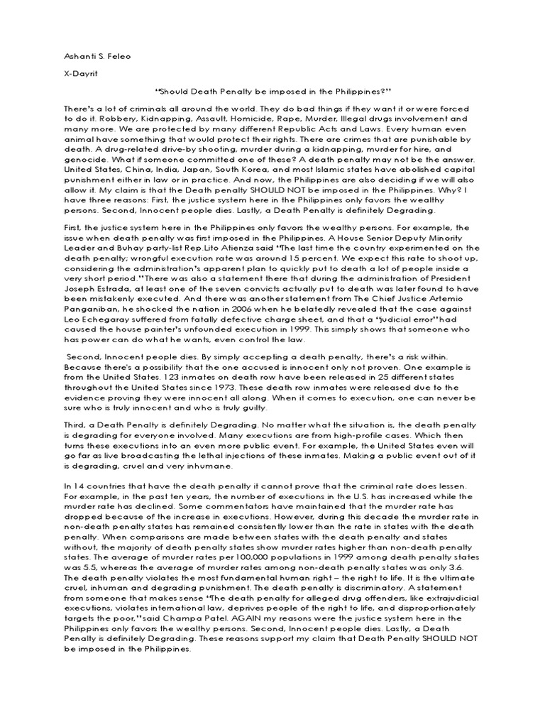 Argumentative Essay | PDF | Capital Punishment | Murder