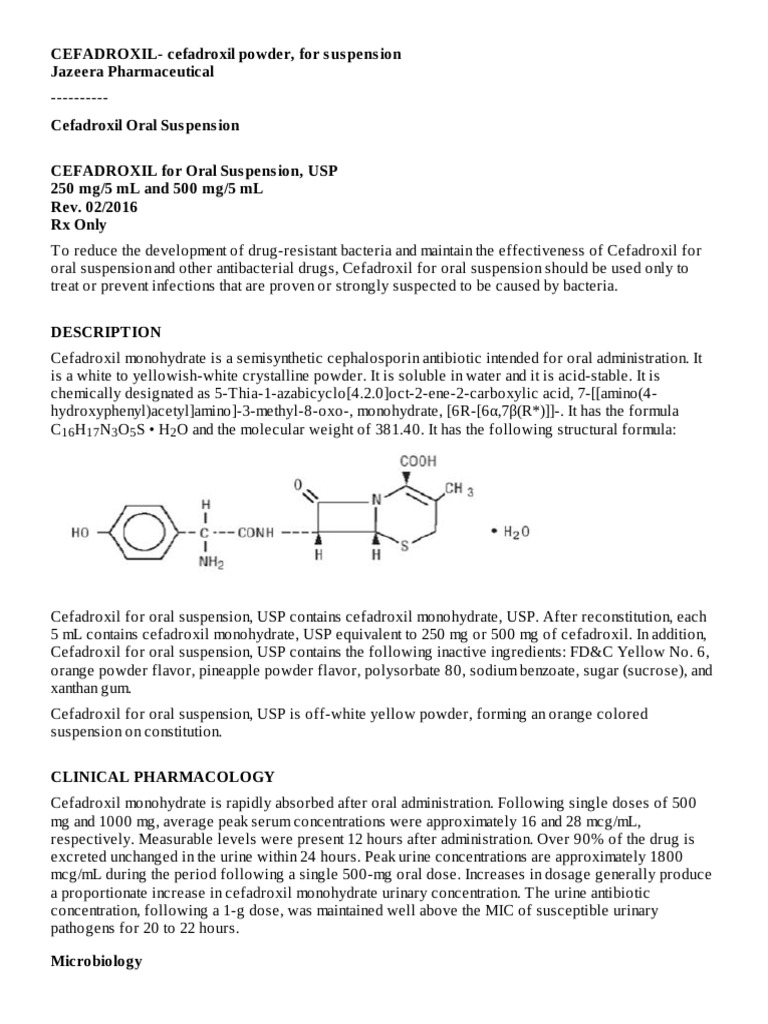 CEFADROXIL-cefadroxil Powder, For S Us Pens Ion Jazeera Pharmaceutical ...