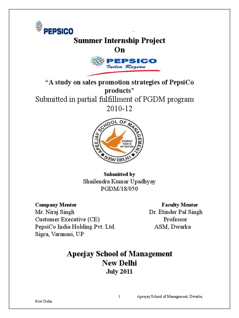 PepsiCo Summer Internship Project | PDF | Pepsi | Pepsi Co