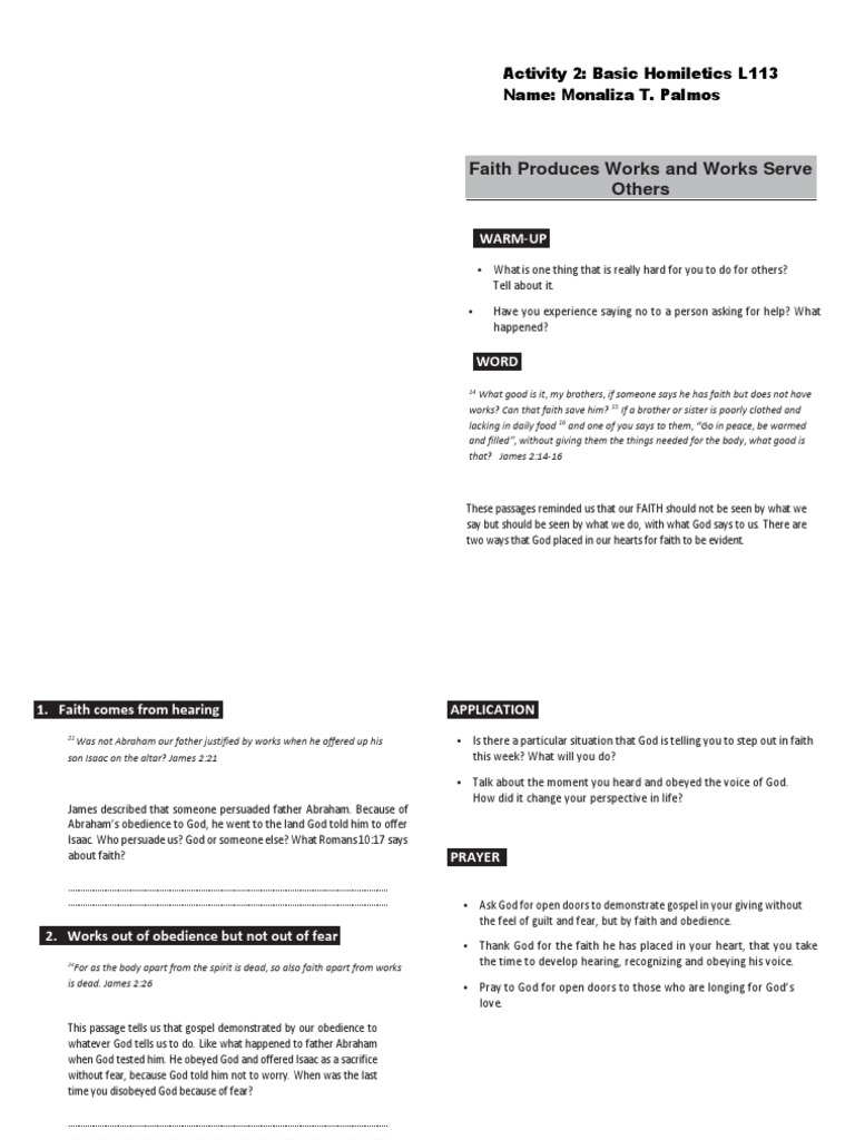 Faith Produces Works and Works Serve Others: Activity 2: Basic ...