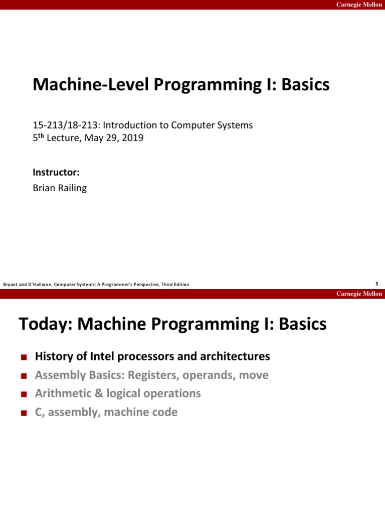 Machine-Level Programming I: Basics: 15-213/18-213: Introduction To ...