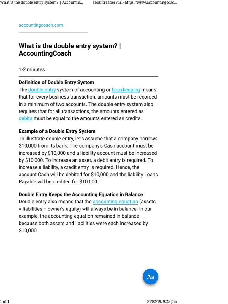 Double Entry System AccountingCoach | PDF