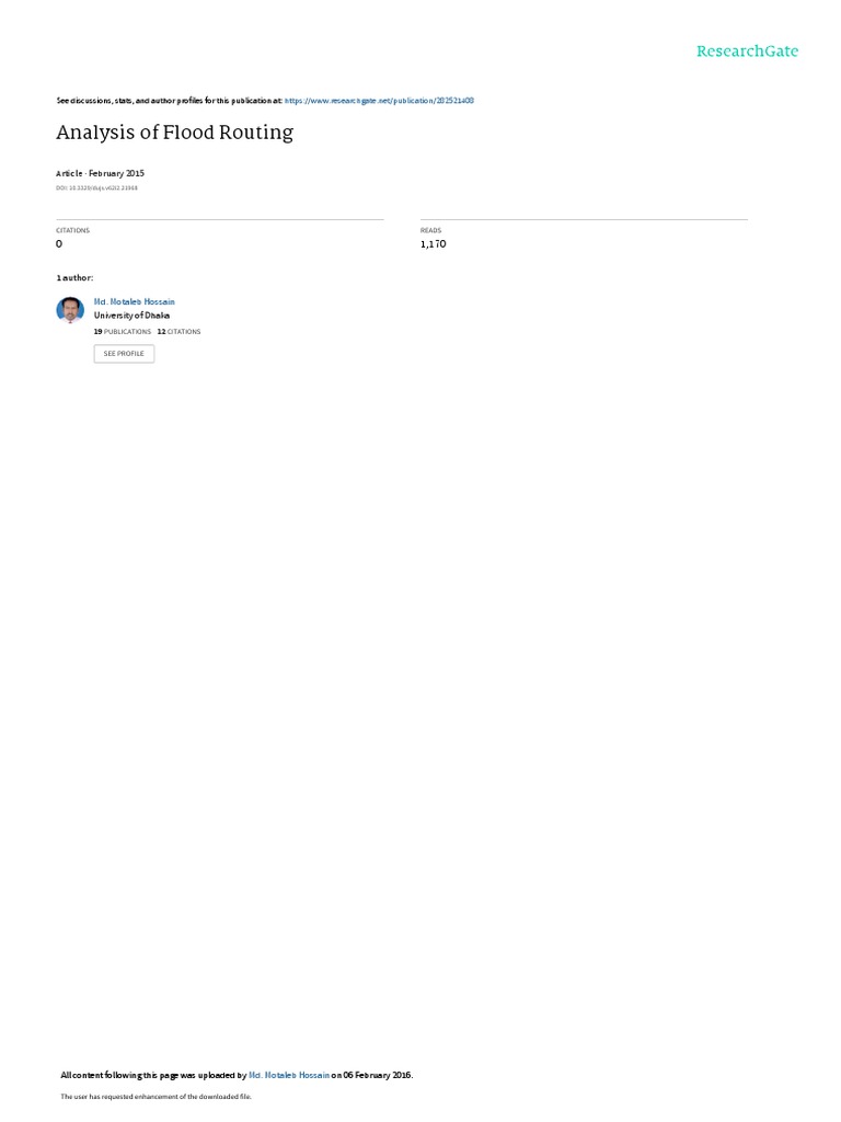 Analysis of Flood Routing | PDF | Flood | Discharge (Hydrology)