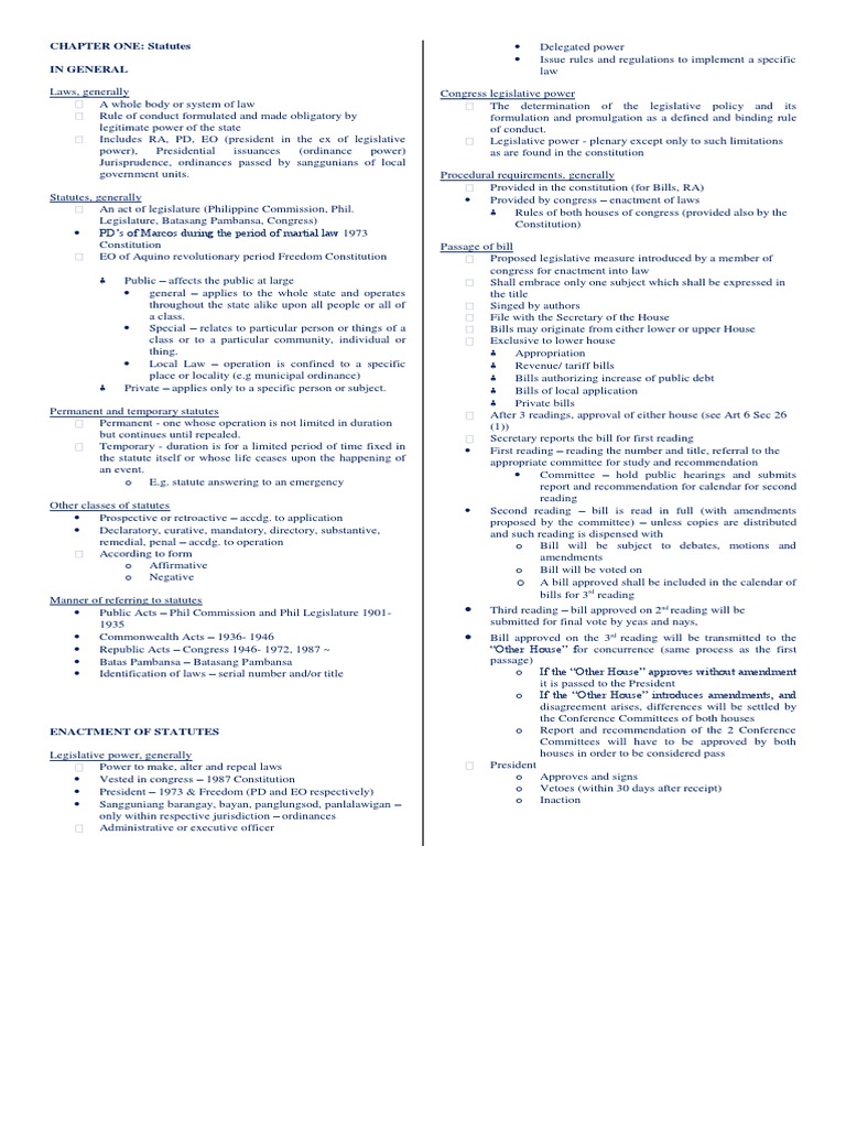 Overview of Philippine Statutes and Laws | PDF | Statutory ...