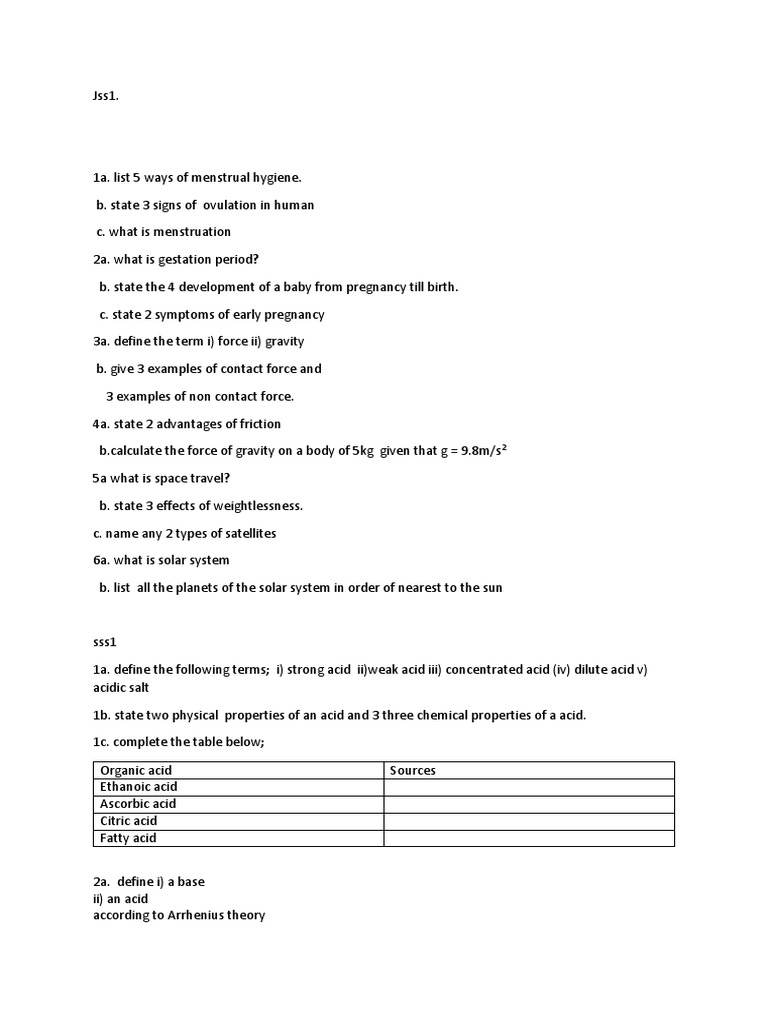 Jss1 Basic Science Theory | PDF | Carbon | Acid