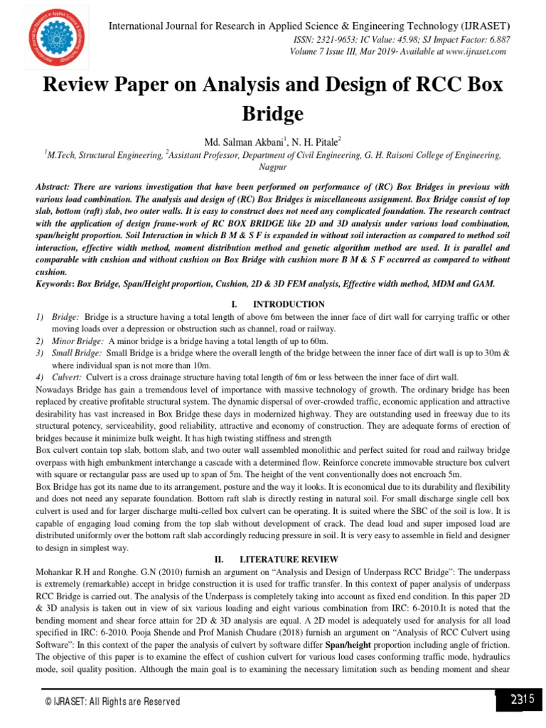 Review Paper On Analysis and Design of RCC Box Bridge | PDF ...