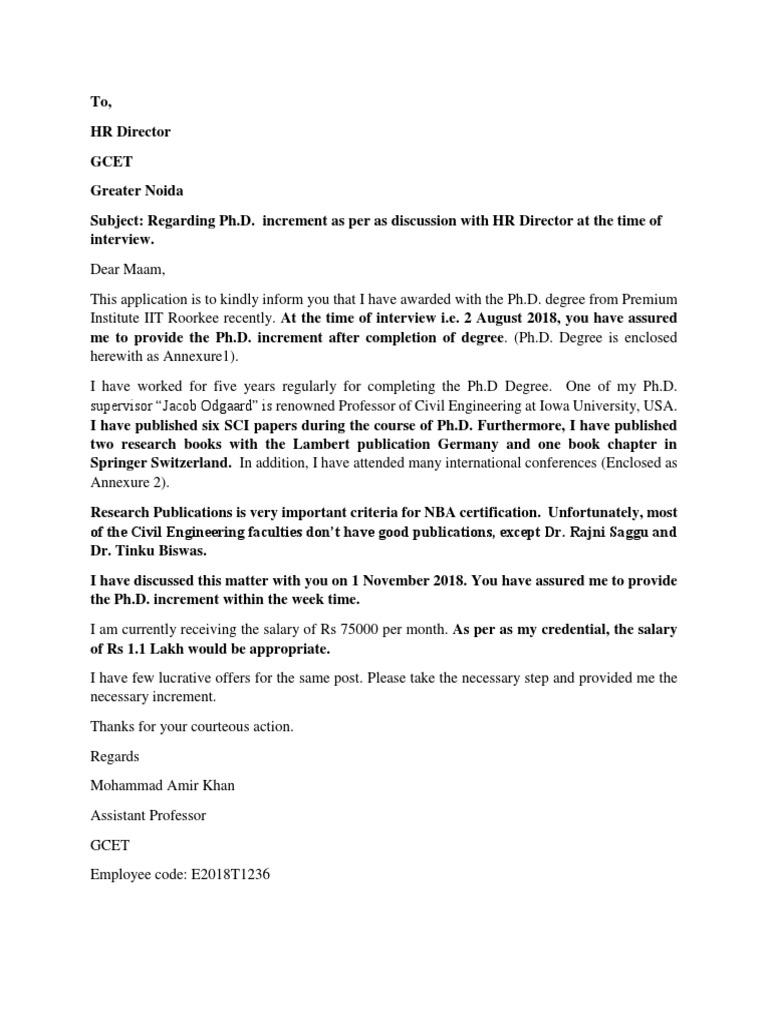 Application For Increment | PDF