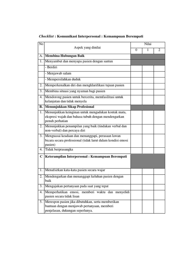 Checklist OSCE BLOK 1 | PDF Checklist OSCE BLOK 1 | PDF