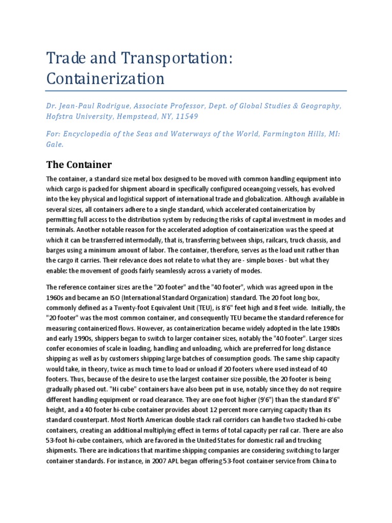 Trade and Transportation: Containerization: The Container | PDF ...