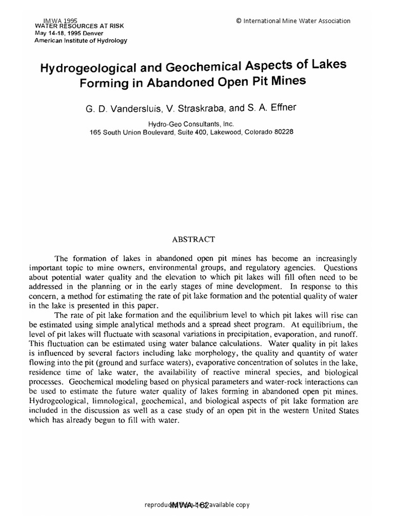 IMWA1995 Vandersluis PDF | PDF | Lake | Aquifer