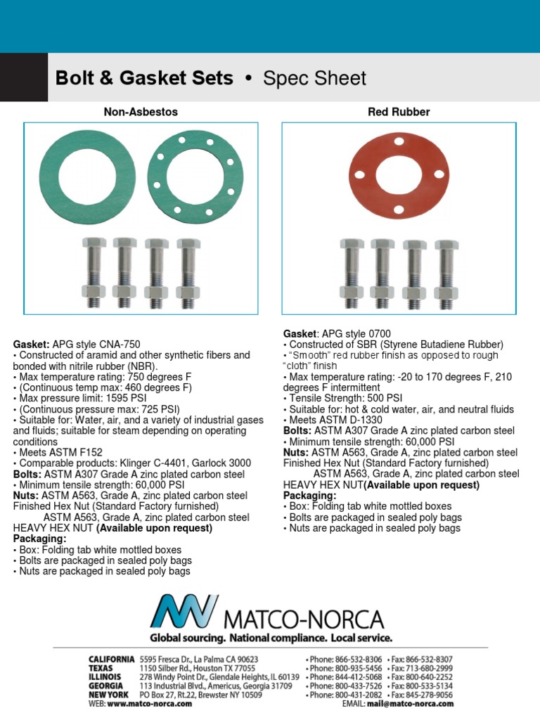 Bolt & Gasket Sets - Spec Sheet: Non-Asbestos Red Rubber | PDF ...
