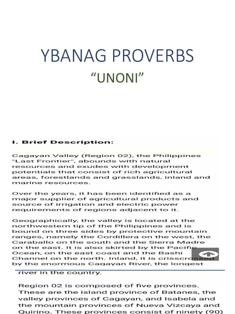 Ybanag Proverbs: "Unoni" | PDF