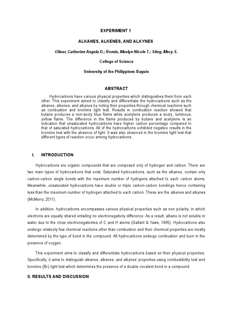 Classification and Differentiation of Alkanes, Alkenes, and Alkynes ...