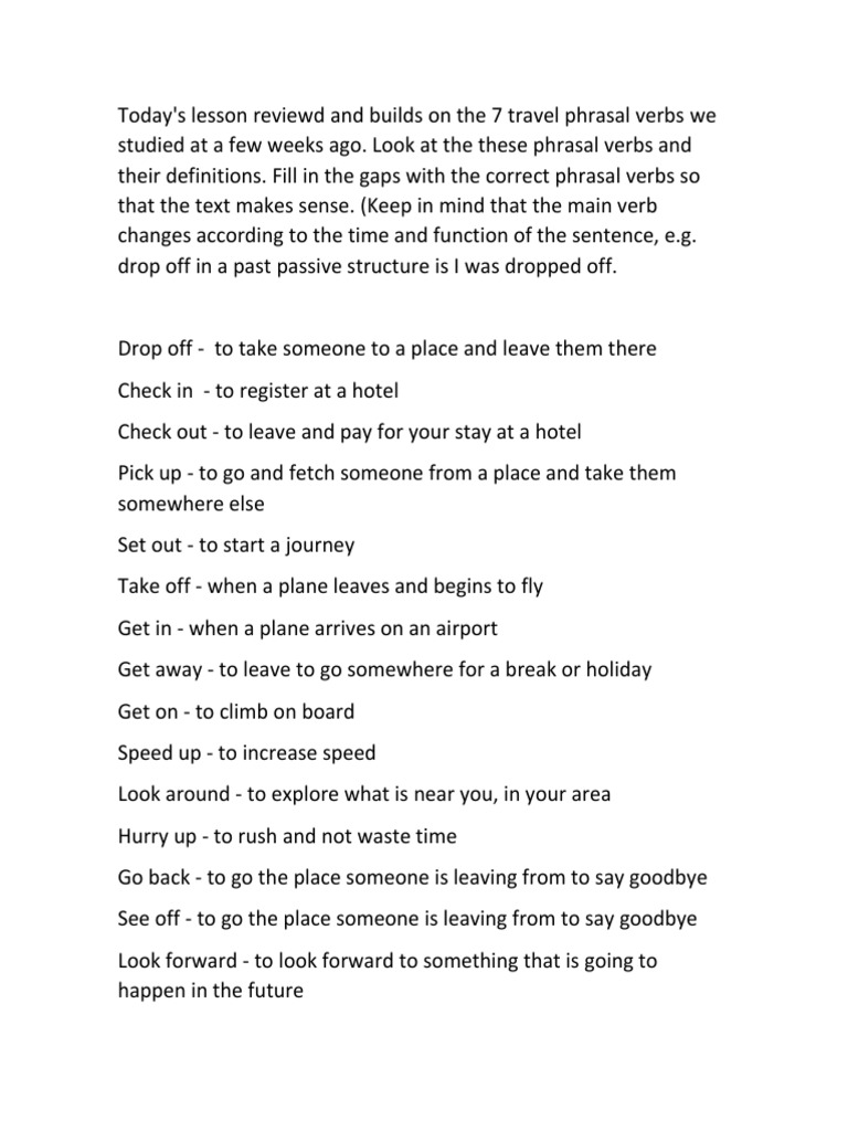 Travel Phrasal Verbs | PDF | Language Arts & Discipline
