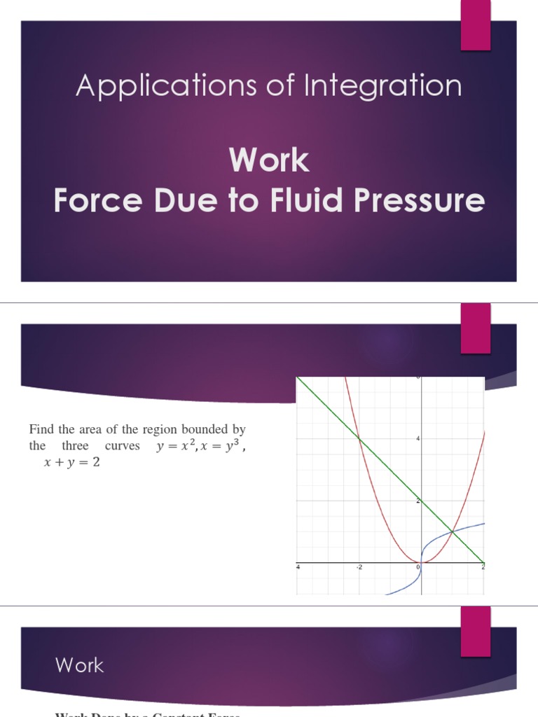 Applications of Integration: Work Force Due To Fluid Pressure ...