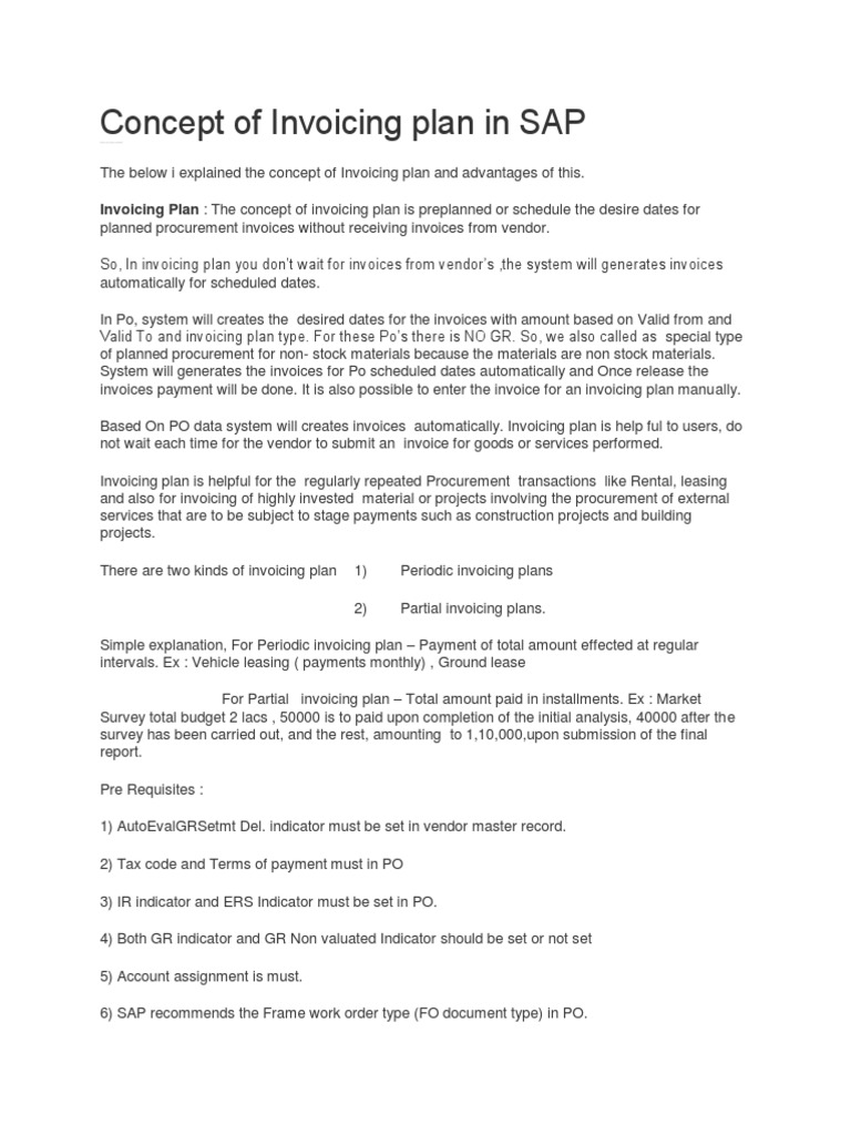 SAP Invoicing Plan Explained | PDF | Invoice | Economies