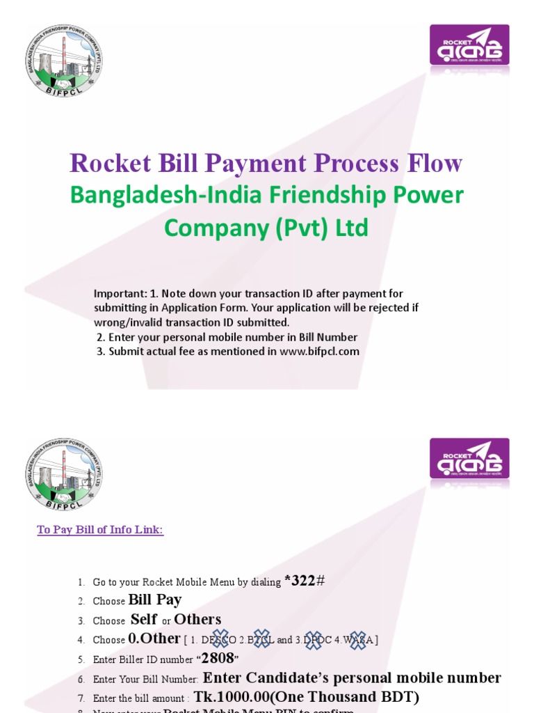 Rocket Bill Payment Process Flow: Bangladesh-India Friendship Power ...