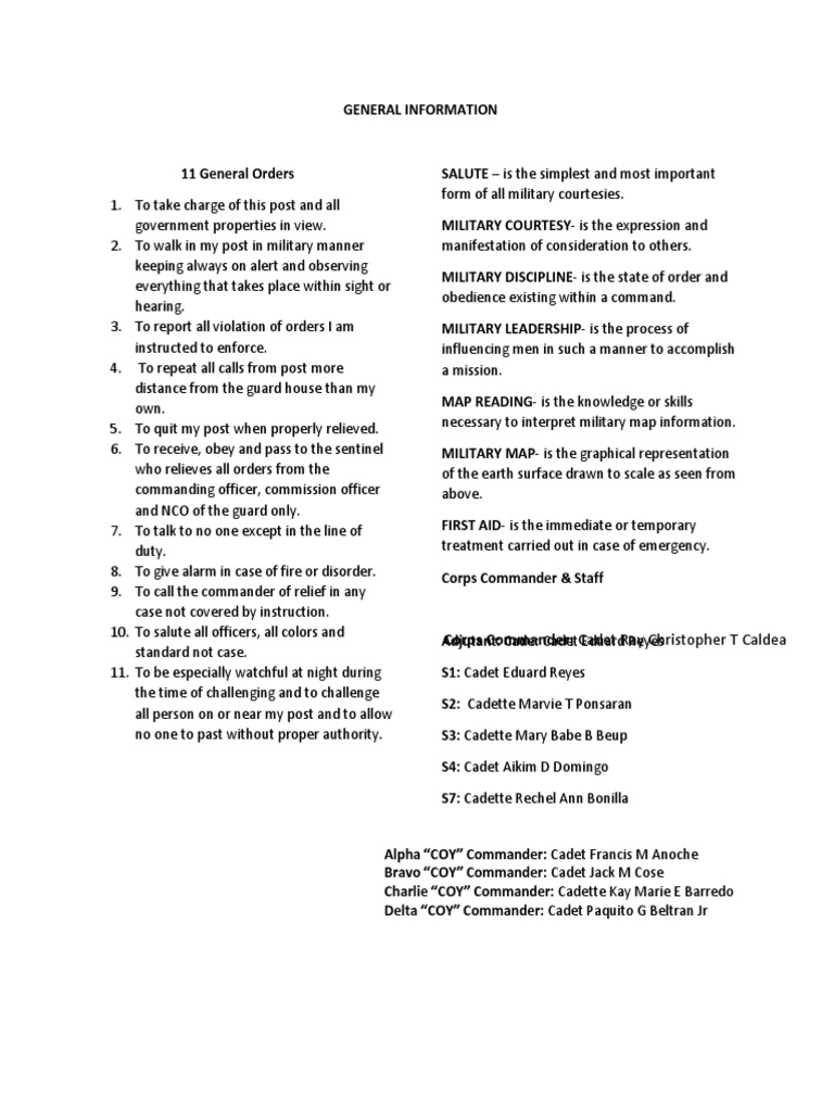 11 General Orders | PDF | Positions Of Authority | Map