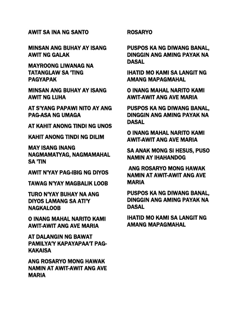 Awit Sa Ina NG Santo Rosaryo | PDF