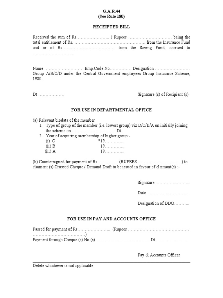 GAR 44 Receipted Bill Form | PDF