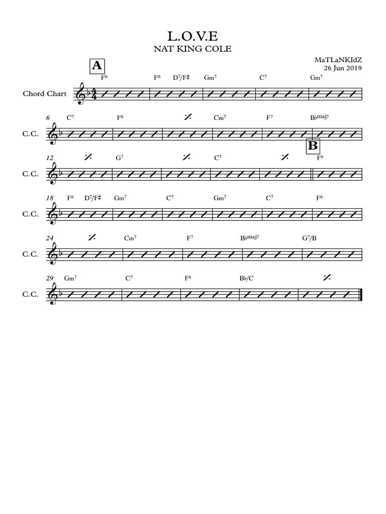 L o V e Nat King Cole Chord Chart Matlankidz 26 Jun 2019 - Score and ...