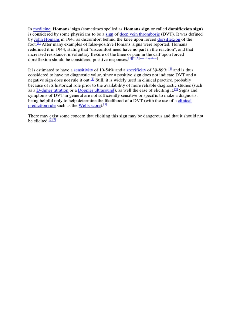 Medicine Sign Deep Vein Thrombosis John Homans Dorsiflexion: Needs ...