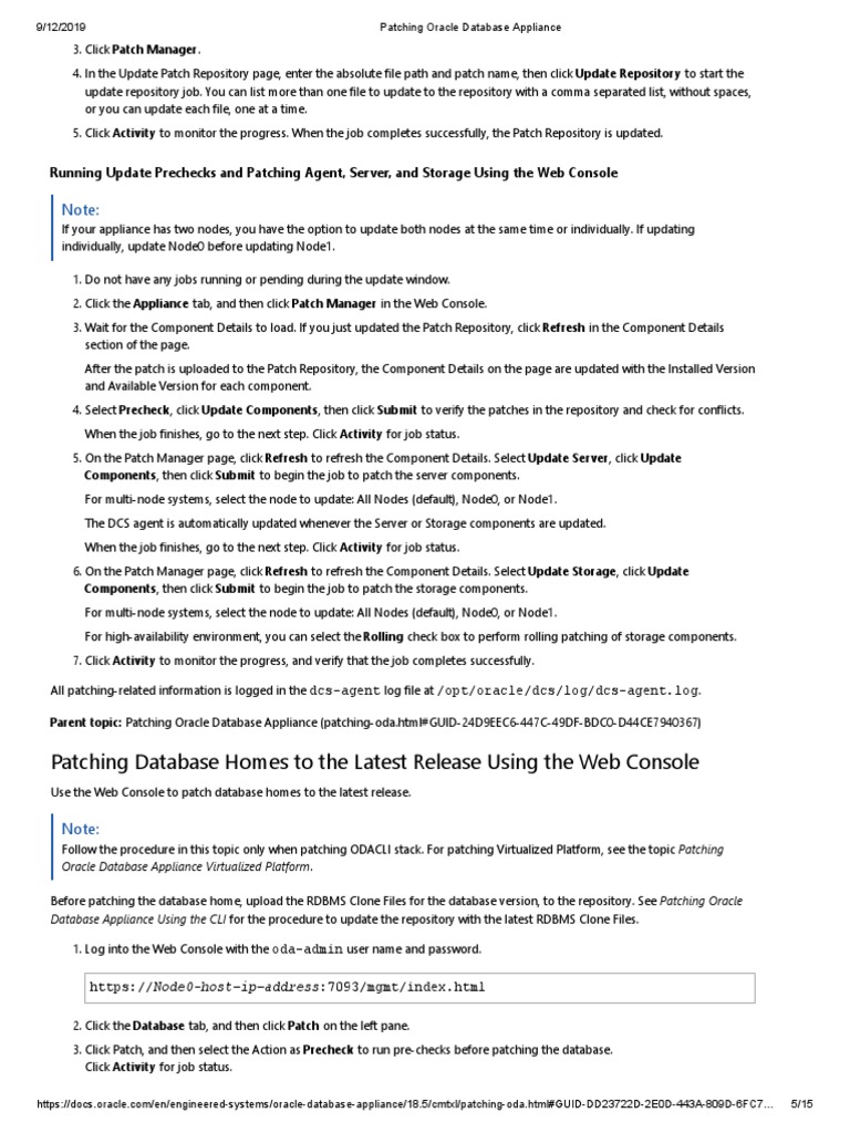 Patching Oracle Database Appliance | PDF | Oracle Database | Databases