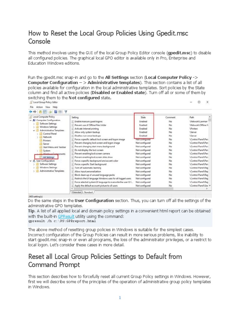 Resetting Local Group Policies in Windows | PDF | Group Policy ...