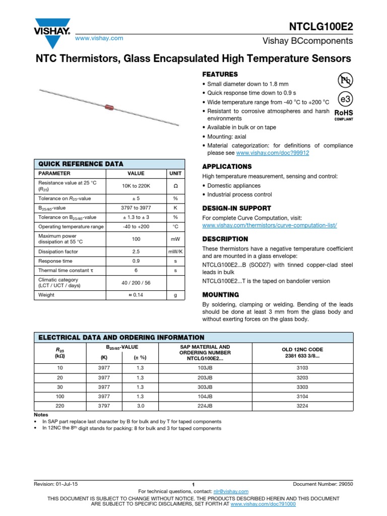 Datasheet Thermistor | PDF | Nature