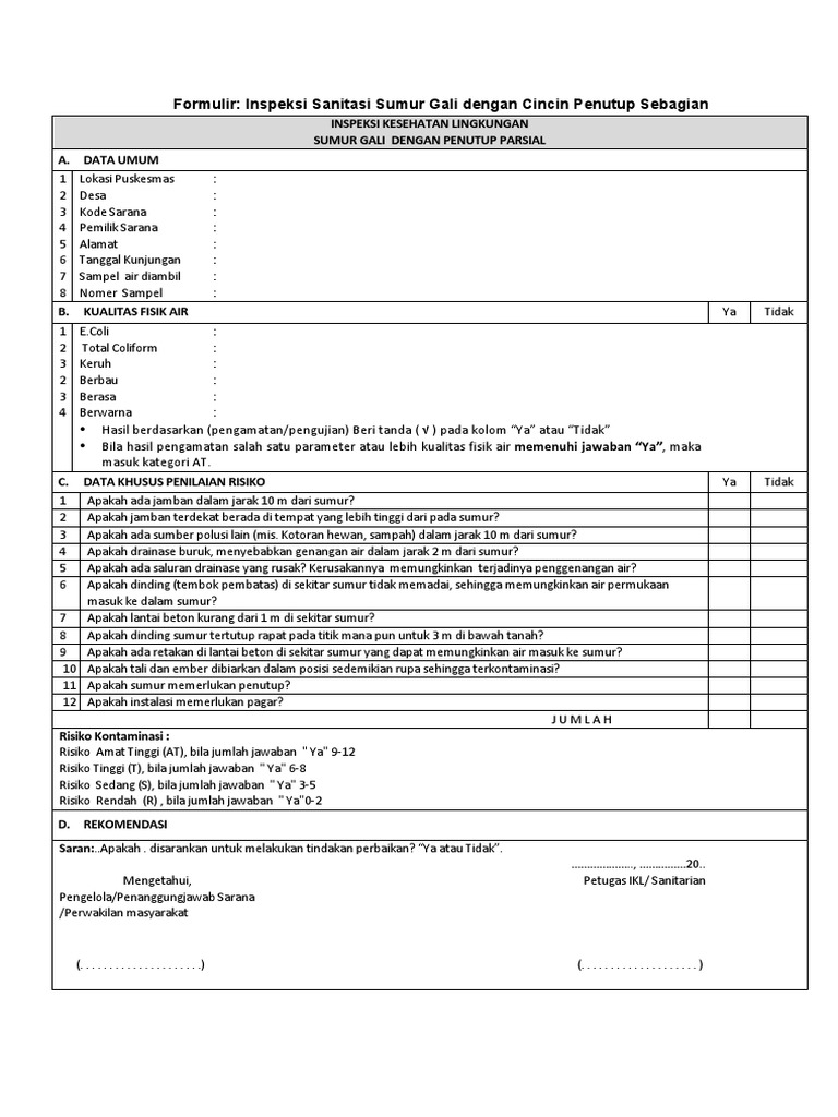 Contoh Form IKL Sumur Gali PDF | PDF