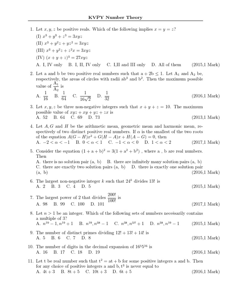 Kvpy Number Theory | PDF | Numbers | Integer