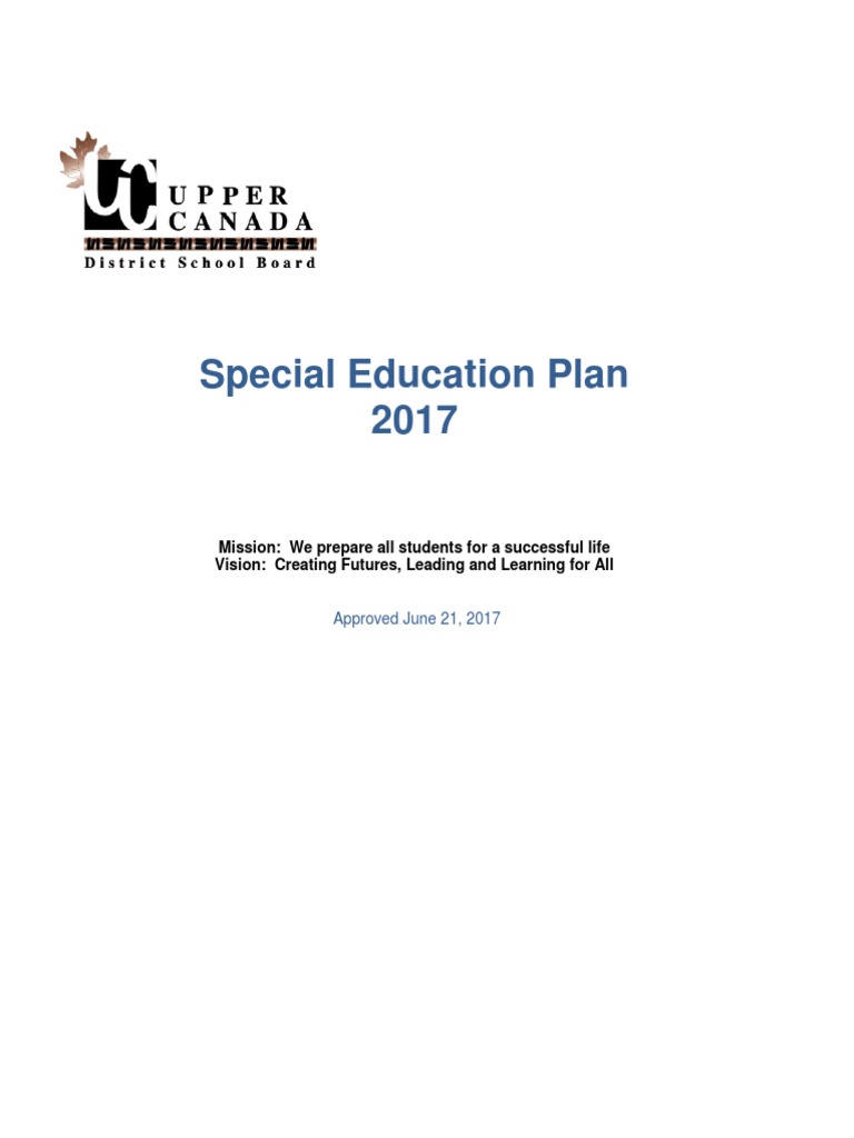 2017 Spec Ed Plan FINAL Approved 2017 06 21 | PDF | Special Education ...